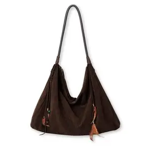 JUAN-JO Dark Suede Oversized Bag With Fringes - Brown