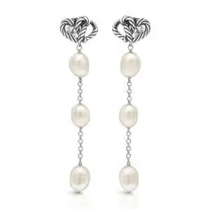 UNALOE Sterling Intertwined Heart Baroque Pearl Drop Earrings - Silver