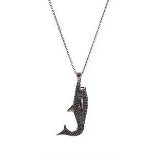 EBRU JEWELRY Guardian Shark Black Diamond Necklace - Silver
