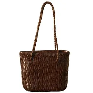RIMINI Zigzag Woven Leather Handbag ‘carla' Dark - Brown