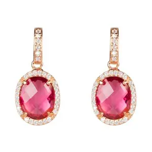 LATELITA Beatrice Oval Gemstone Drop Earrings Rose Gold Tourmaline - Pink