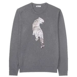 MY PAIR OF JEANS Silver / White / Grey Tiger Embroidered Pullover - Silver/white/grey