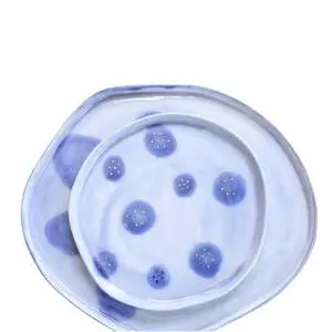 Lali Design Studio Aqua Porcelain Plate Set Serving And Dot Dessert Plate - Blue