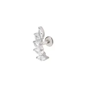 VANCHI Curved Marquise Threadless Flat Back Titanium Cartilage Stud In Platinum - Silver