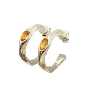 AMY DELSON JEWELRY Silver / Orange Harlow Orange Citrine Sterling Silver Hoop Earrings - Silver/orange