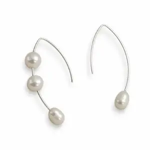 SILVER MOON Silver / White Multi Pearl Arc Sterling Silver Earrings - Silver/white