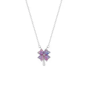SPERO LONDON Silver / Purple Pink & Purple Opal Four Leaf Clover Sterling Silver Necklace - Silver/purple
