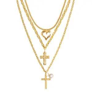 CARAMEL VINTAGE JEWELLERY Cross & Heart Necklace Set - Gold