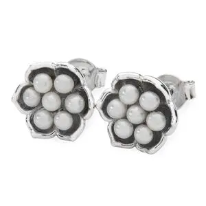 LUCY QUARTERMAINE Solid Sterling Royal Pearl Flower Studs - Silver