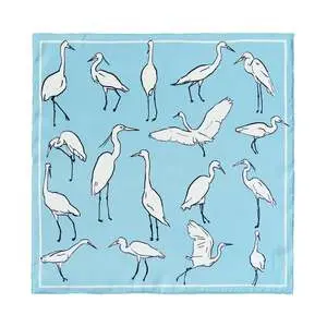 LOST PATTERN Little Egret" Silk Pocket Square Sky - Blue