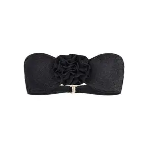 DECOLET THE LABEL Black / Silver Larosa Bikini Flower Top In Lurex Black - Black/silver