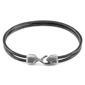 ANCHOR & CREW Silver / Grey Shadow Grey Cromer Silver & Round Leather Bracelet - Silver/grey