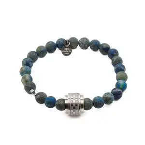 EBRU JEWELRY Silver / Blue / Grey Azurite Stone Amor Beaded Bracelet Blue - Silver/blue/grey