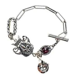 GEM KINGDOM Silver / Red Sterling Silver Garnet Charm Bracelet - Silver/red
