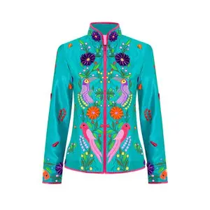 BEATRICE VON TRESCKOW Short Nehru Jacket With Moroccan Bird Embroidery - Blue