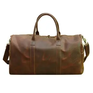 TOURI Genuine Leather Holdall - Brown