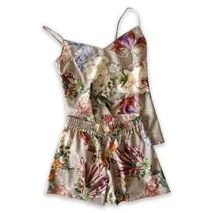 DECOFLUX HOME Neutrals Cotton Short Pyjama Set Magic Garden Grey Cliff Beige - Beige/gray