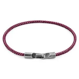 ANCHOR & CREW Aubergine Purple Talbot Silver & Rope Bracelet - Pink