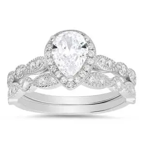 KYLIE HARPER Pear Cut Diamond Cz Stackable Ring Set In Sterling - Silver