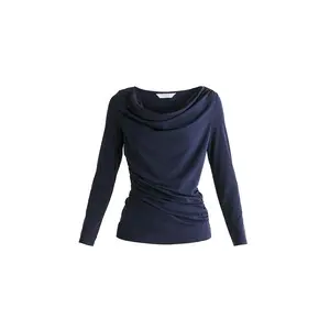 PAISIE Ruched Jersey Top With Draped Neck In Navy - Blue