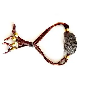Persia Donà Jewelry Onyx X Chocolate Leather Tag Bracelet - Brown