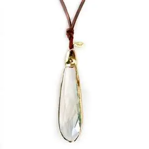 Persia Donà Jewelry Large Crystal Drop & Leather Necklace - Brown