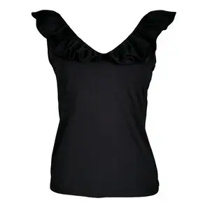 LALIPOP DESIGN Sleeveless Blouse With Ruffled V-neck - Black