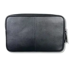 LEATHERCO. Leather Top Zip Wash Bag - Black