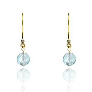 KAIZARIN Aquamarine Birthstone Drop Earrings In Yellow Gold - Blue