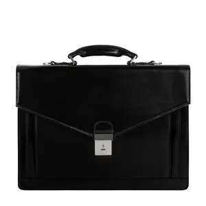 TIME RESISTANCE Classic Design Leather Briefcase In The Magus - Black