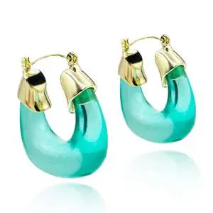 MICHAEL NASH JEWELRY Winslow Transparent Teal Resin And Gold Hoop Earrings - Blue