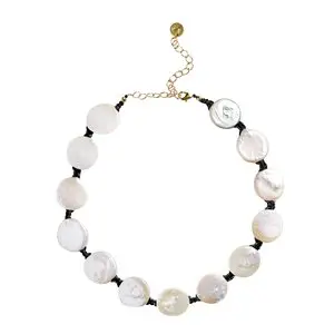 ADRIANA PAPPAS DESIGNS Coin Pearl Choker On Colored Cord - Black