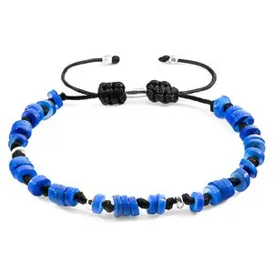 ANCHOR & CREW Hailey Silver & Freshwater Shell Skinny Macrame Bracelet Blue