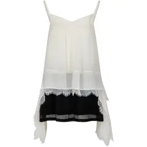 LANGNER White / Black Lace Trimmed Silk Chiffon Mini Dress Black & White - White/black