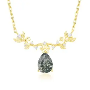 AZURA JEWELRY NEW YORK Foliage Whispers Moss Agate Necklace Yellow Vermeil - Gold
