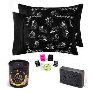 BLACK CAKE Taurus Pleasure Pack- Zodiac Horoscope Love Pillowcase, Soap, Dice, Candle Set Black