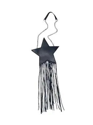 ANY OLD IRON Black / Silver Black Star Leather Fringe Bag With Silver Chain - Black/silver