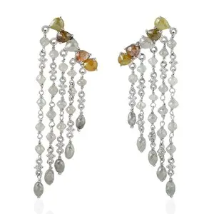 ARTISAN White / Brown 18k White Gold Ice Diamond & Diamond Dangle Earrings