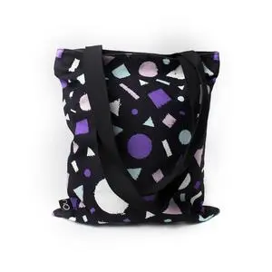 QU Pink Pattern Canvas Tote Bag - Black