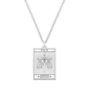 CARTERGORE Medium Sterling Silver “justice” Tarot Card Necklace - Gray