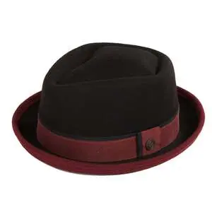 DASMARCA HATS Edward Burgundy Two Tone Felt Winter Porkpie Hat - Black
