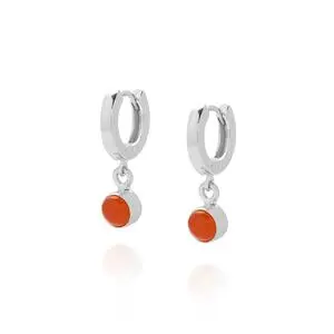 NELLOU JEWELLERY Orange / Silver Gem Hoop July Birthstone Earrings Sterling Silver Carnelian - Orange/silver