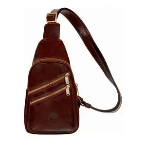 TIME RESISTANCE Leather Sling Bag Catch Twenty Two - Brown