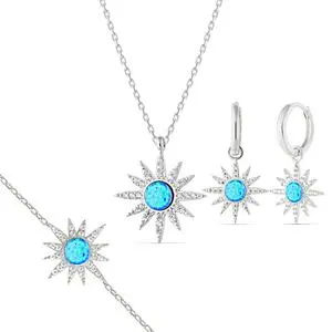 SPERO LONDON Blue Opal Sun Sterling Necklace Earring & Bracelet Set - Silver