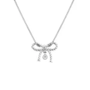 LEE RENEE Diamond Bow Necklace - Silver