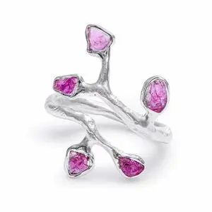 GERMAN KABIRSKI Pink / Silver Tinta Nature Inspired Silver Ring With Raw Ruby - Pink/silver