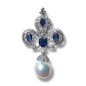NINEMOO Royal Blue Iris Pearl Brooch & Pendant - Silver