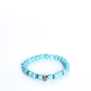 ADDICTED2 Zoe Sterling Skull And Turquoise Composite Bead Bracelet - Silver