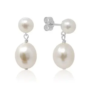 KIRI & BELLE Eloise Pearl Stud Drop Sterling Earrings - Silver
