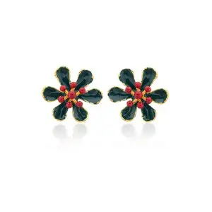 MILOU JEWELRY Dark Scarlet Flower Earrings - Green